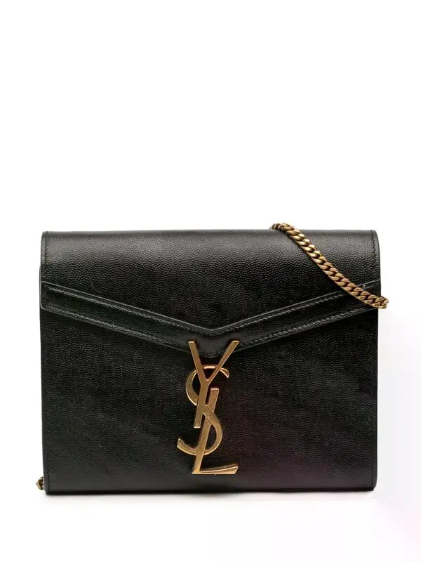 Saint Laurent Grain De Poudre Monogram Cassandra Chain Wallet - Black