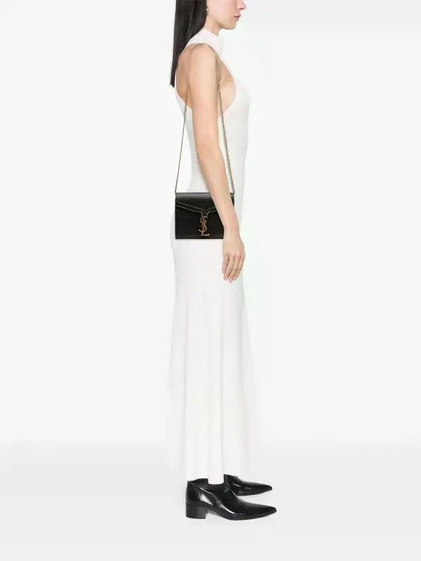 Saint Laurent Grain De Poudre Monogram Cassandra Chain Wallet - Black