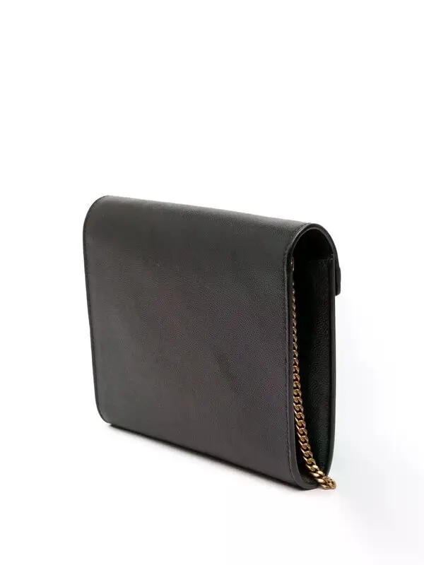 Saint Laurent Grain De Poudre Monogram Cassandra Chain Wallet - Black