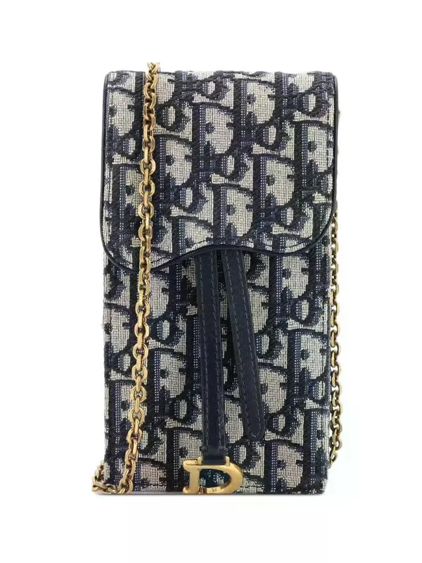 Dior Vertical Saddle Chain Pouch Oblique Canvas Clutch