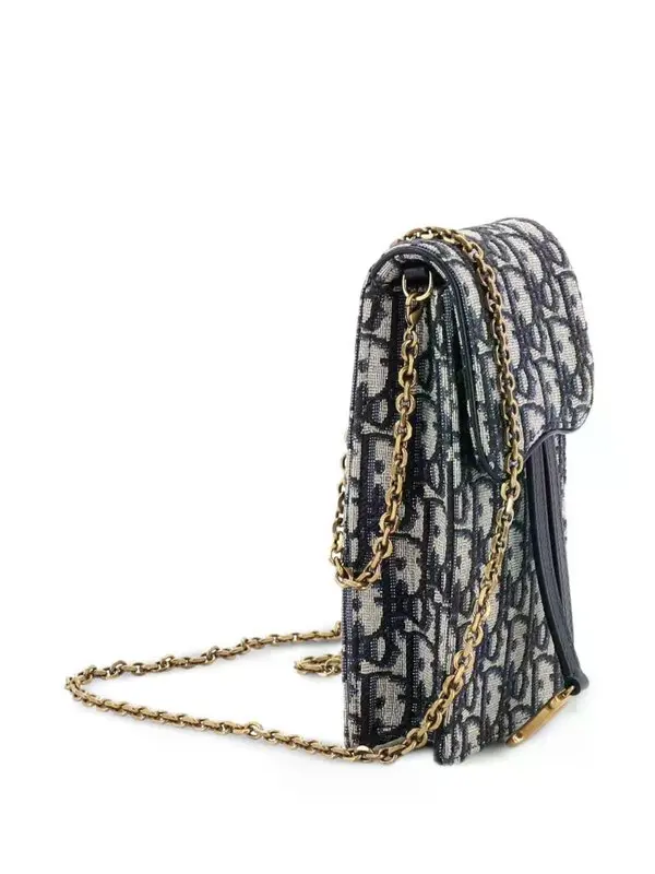 Dior Vertical Saddle Chain Pouch Oblique Canvas Clutch