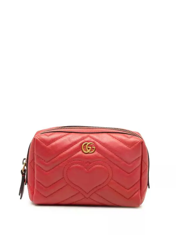 Gucci 2000-2015 Gg Marmont Matelasse Leather Heart Cosmetic Case Pouch - Red