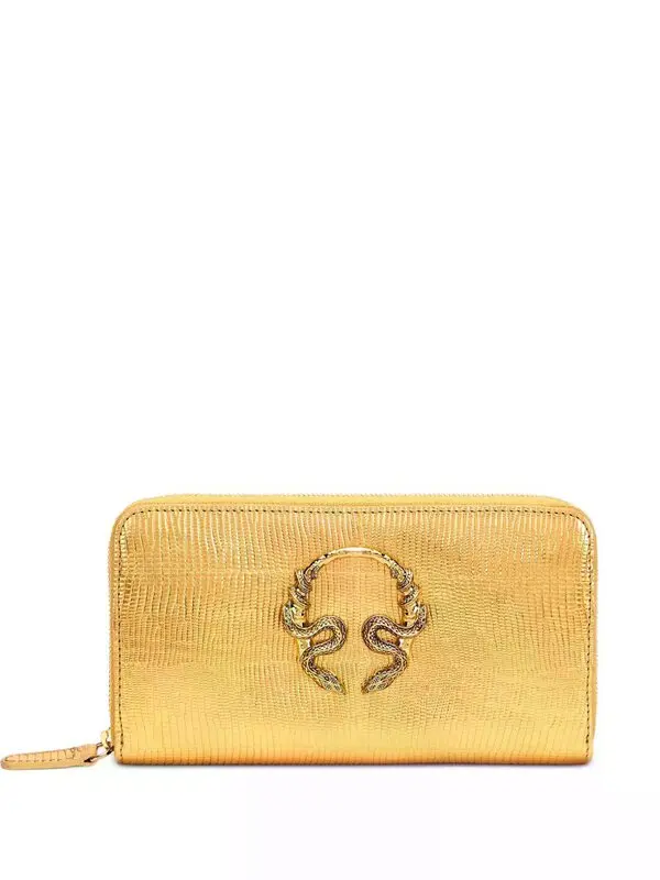 Roberto Cavalli Embossed Zip Wallet - Gold