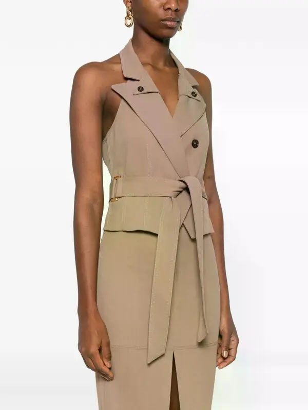 Elisabetta Franchi Gabardine Waistcoat With Belt - Brown