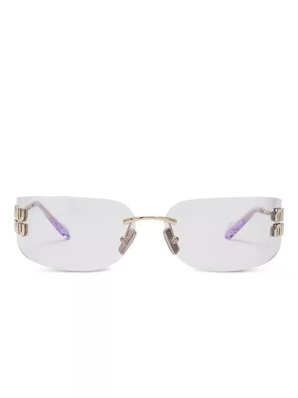 Miu Miu Logo-plaque Rimless Sunglasses - Gold