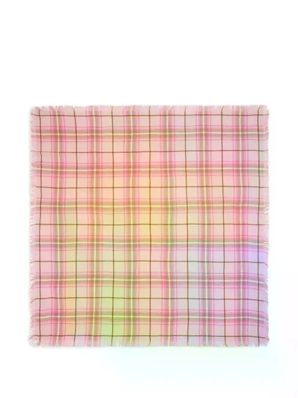 Eric Bompard Tartan Fringed Scarf - Pink