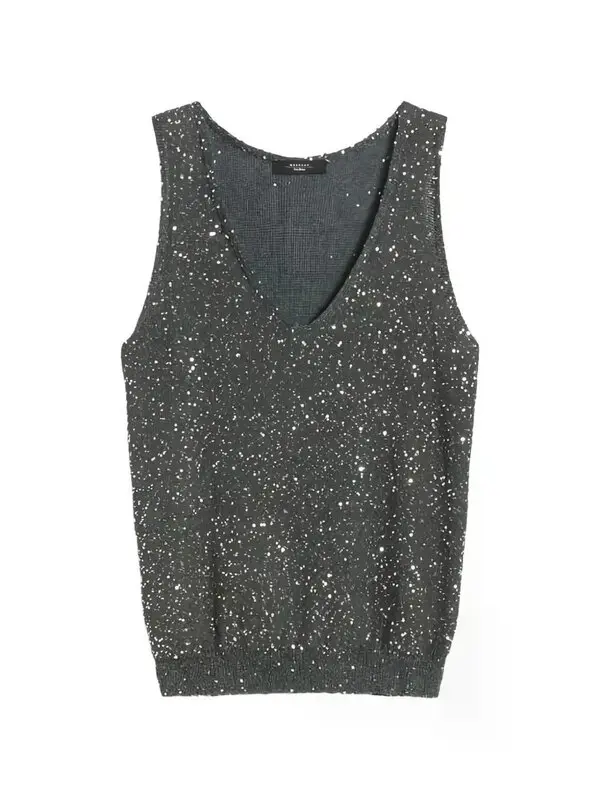 Max Mara Sequin Embellished V-neck Top - Grey
