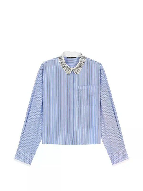 Maje Striped Embellished Collar Shirt - Blue