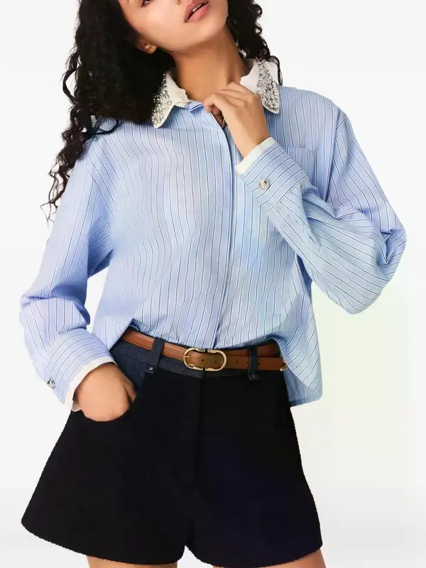 Maje Striped Embellished Collar Shirt - Blue