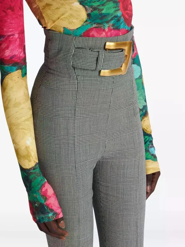 Balmain Check-pattern Belted Trousers
