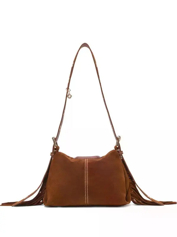 Maje Fringed Suede Shoulder Bag