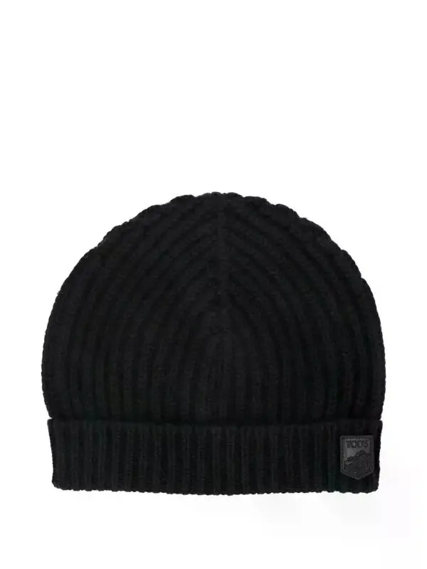 TOD'S Ribbed Knit Beanie - Black