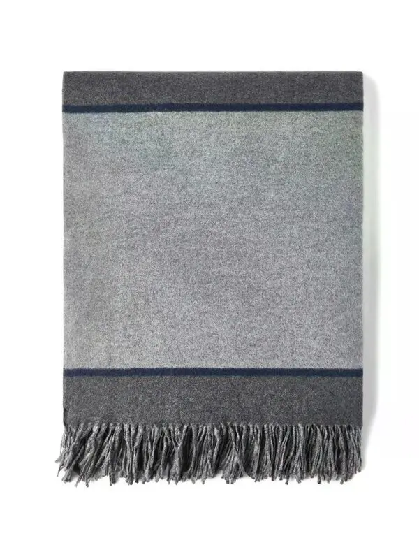 Brunello Cucinelli Fringed Striped Silk Throw Blanket - Grey