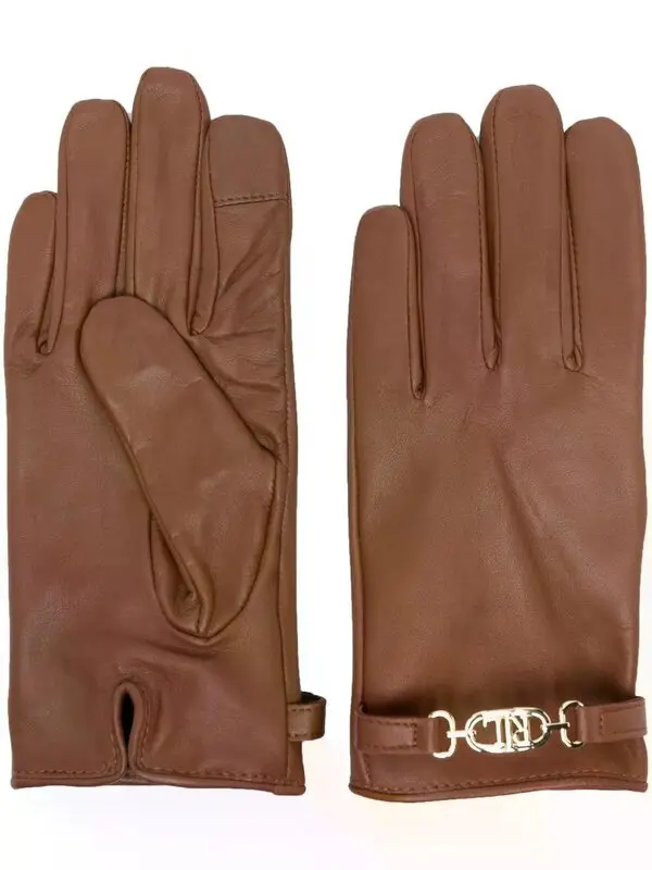 Ralph Lauren Logo-plaque Leather Gloves - Brown