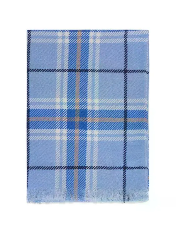 Eric Bompard Tartan Fringed Scarf - Blue
