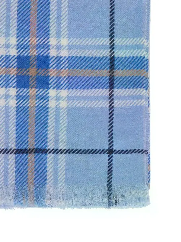 Eric Bompard Tartan Fringed Scarf - Blue