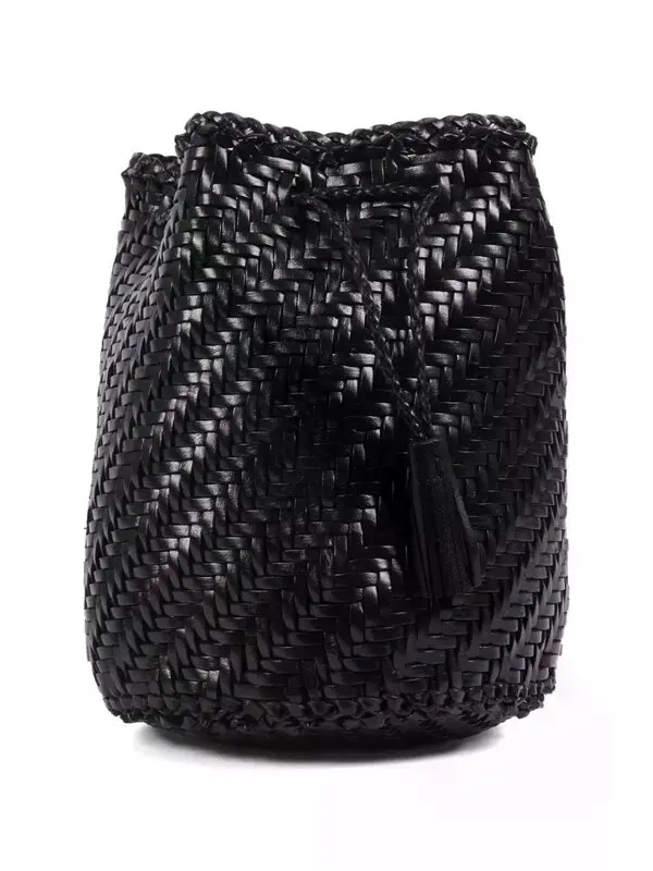Dragon Diffusion Pompom Double Jump Leather Bucket Bag - Black