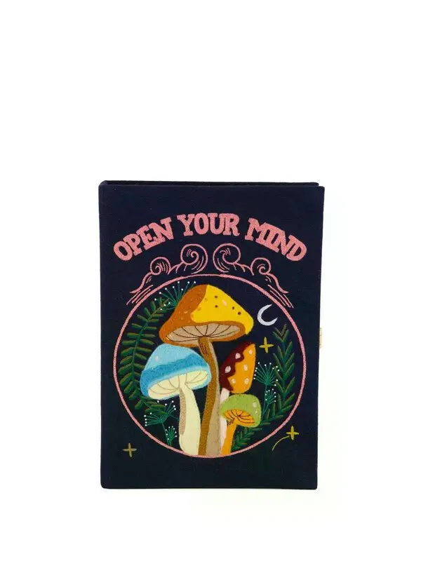 OLYMPIA LE-TAN Mushroom-embroidered Book Clutch - Blue