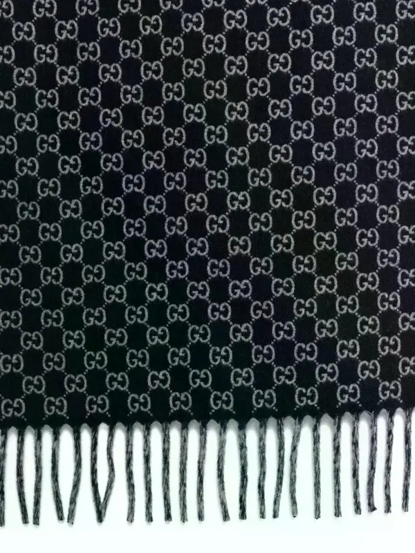 Gucci Gg-monogram Fringed-detail Scarf - Blue