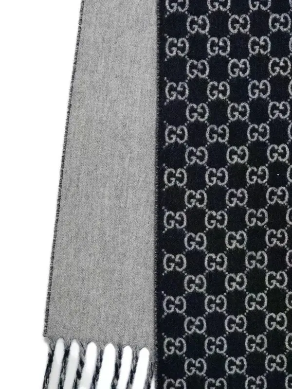 Gucci Gg-monogram Fringed-detail Scarf - Blue