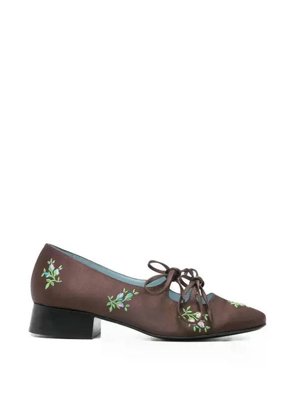 NICOLE SALDANA Floral-embroidered Pumps - Brown