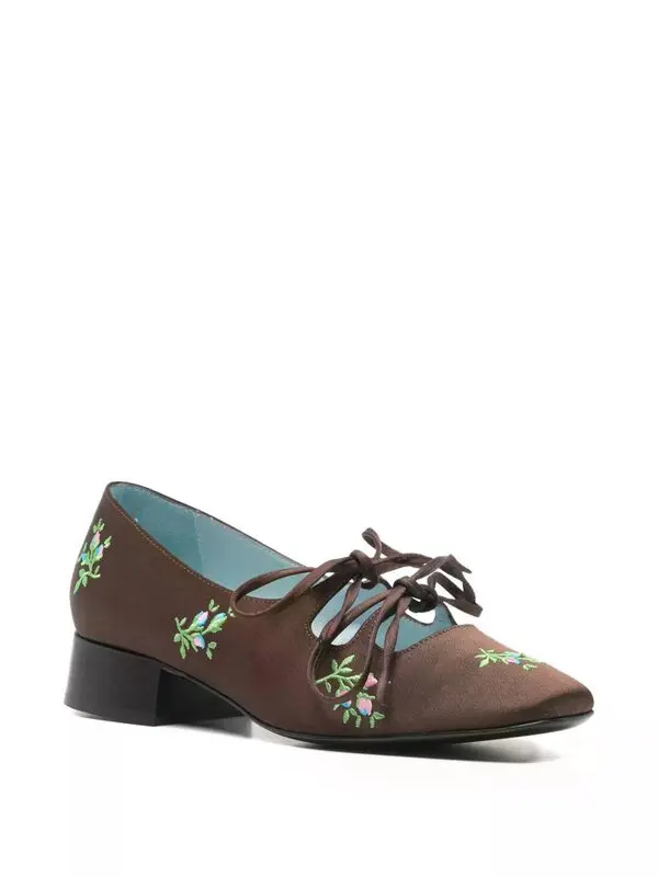 NICOLE SALDANA Floral-embroidered Pumps - Brown