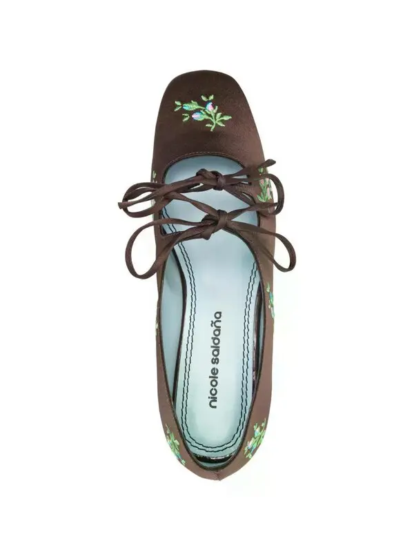 NICOLE SALDANA Floral-embroidered Pumps - Brown