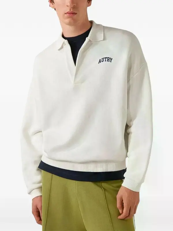 AUTRY Logo-detail Long-sleeve Polo Shirt - Neutrals