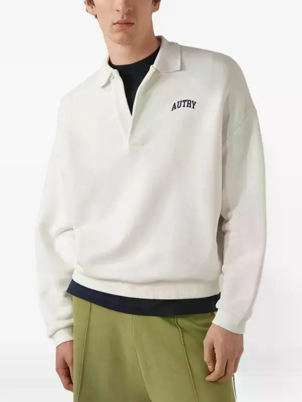 AUTRY Logo-detail Long-sleeve Polo Shirt - Neutrals