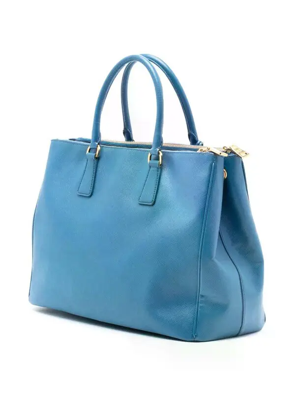 Prada Large Saffiano Lux Galleria Double Zip Satchel - Blue
