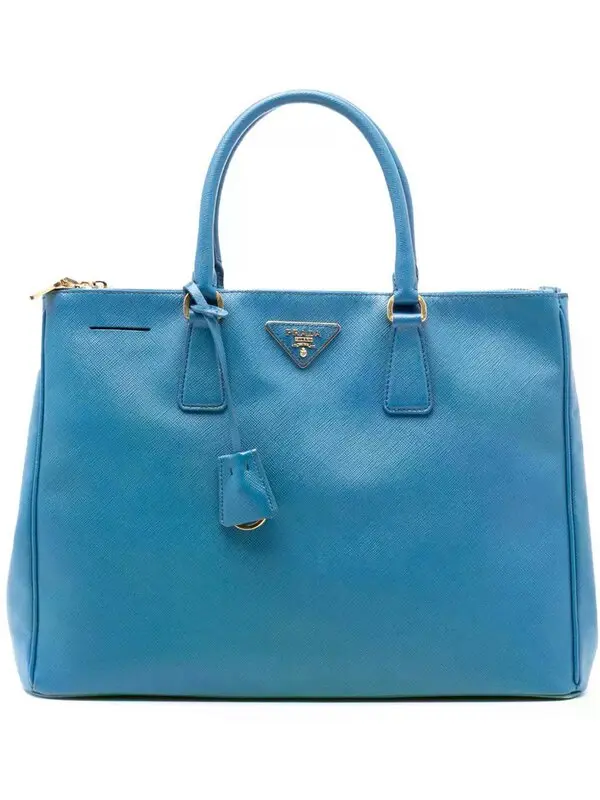 Prada Large Saffiano Lux Galleria Double Zip Satchel - Blue