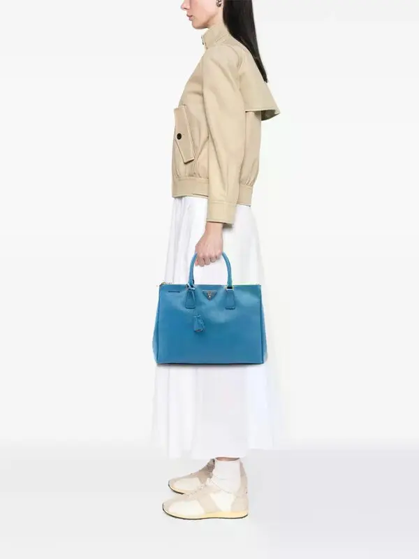Prada Large Saffiano Lux Galleria Double Zip Satchel - Blue