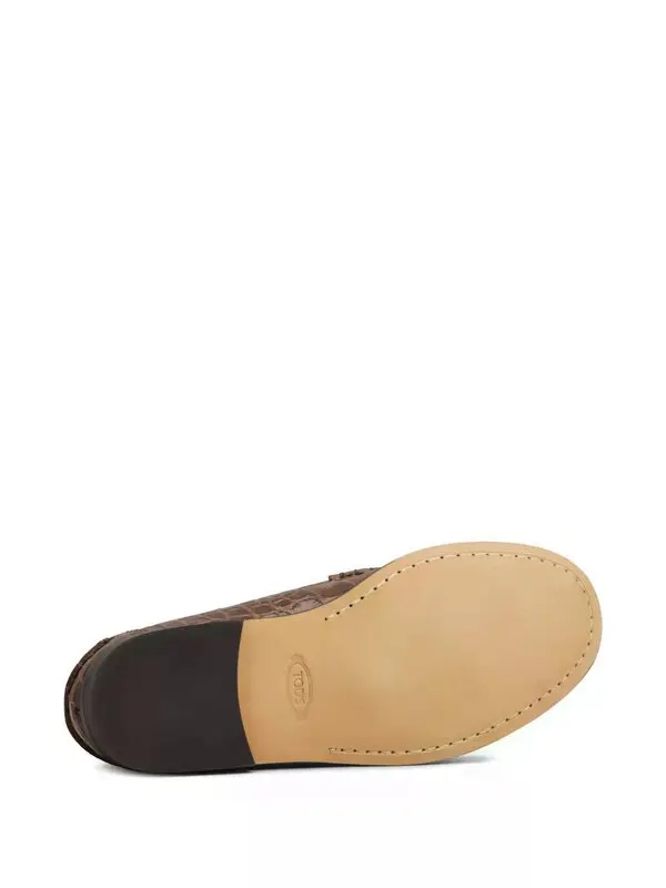 TOD'S Oval-t Leather-embossed Loafers - Brown