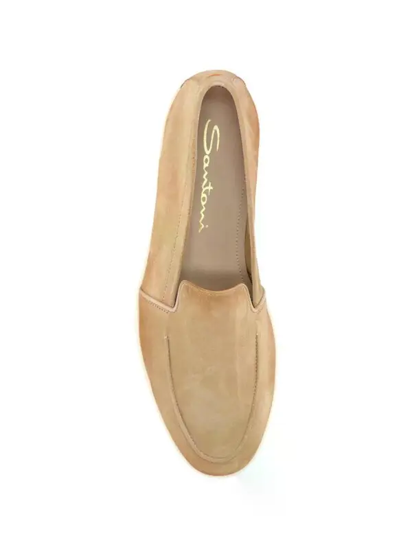 Santoni Almond Suede Loafers - Neutrals