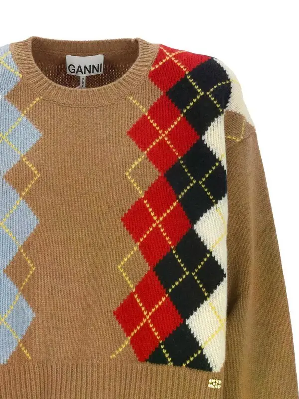 GANNI Argyle-knit Crew-neck Sweater
