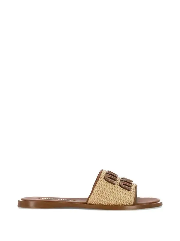 Miu Miu Logo-lettering Flat Sandals - Neutrals