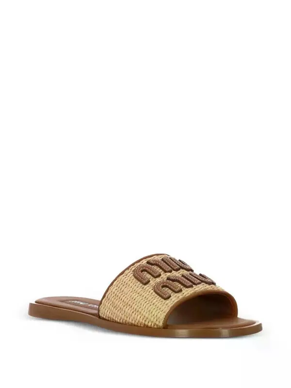 Miu Miu Logo-lettering Flat Sandals - Neutrals
