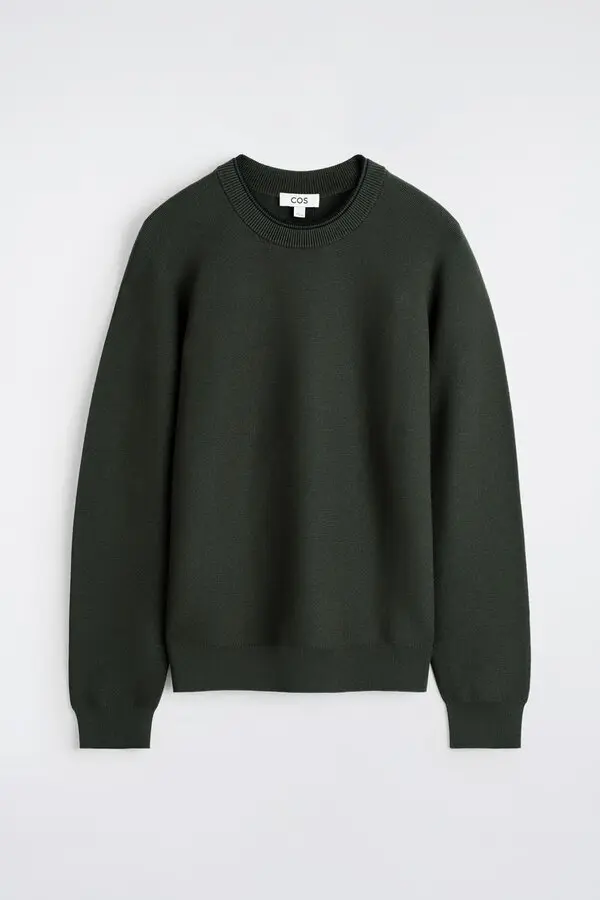 Cos Contrast-tipped Crew-neck Sweater In Rayon - Brown