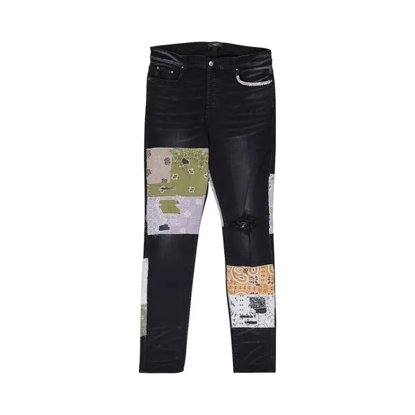 Amiri Bandana Art Patch Skinny Jeans - Black