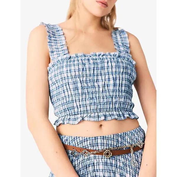 Maje Checked Rhinestone-embellished Cotton Top
