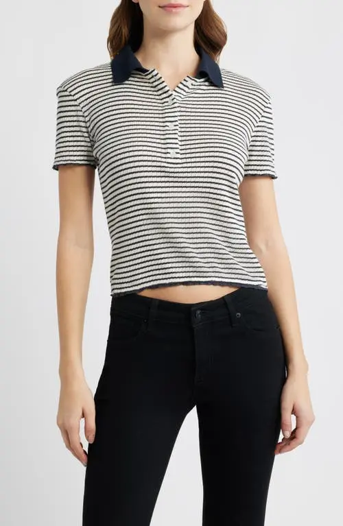 FRAME Stripe Crop Pointelle Polo