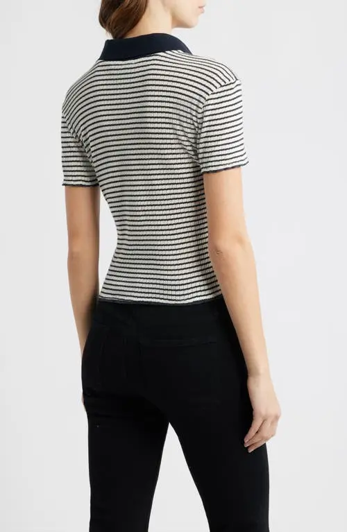 FRAME Stripe Crop Pointelle Polo