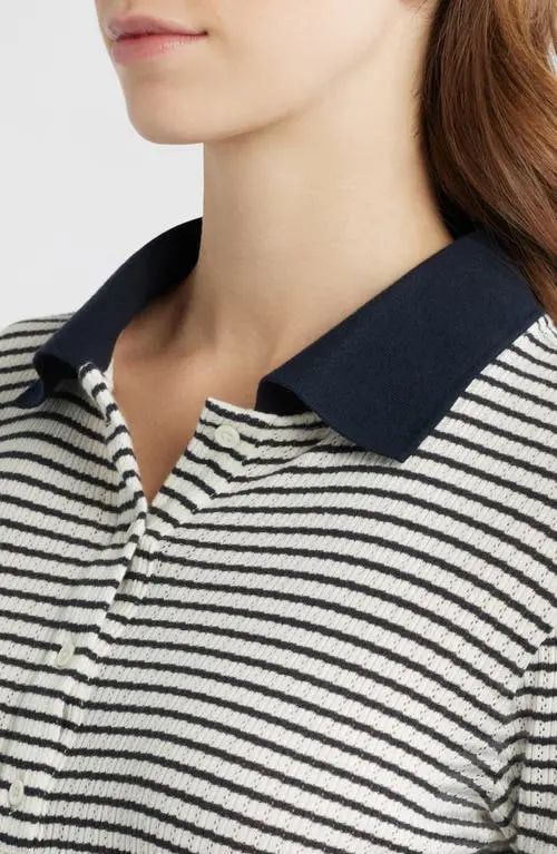 FRAME Stripe Crop Pointelle Polo