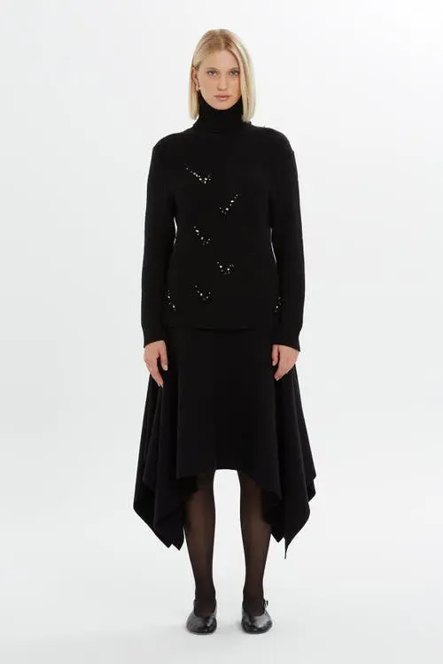GIZIA Beaded Embellished Turtleneck Knit Jumper