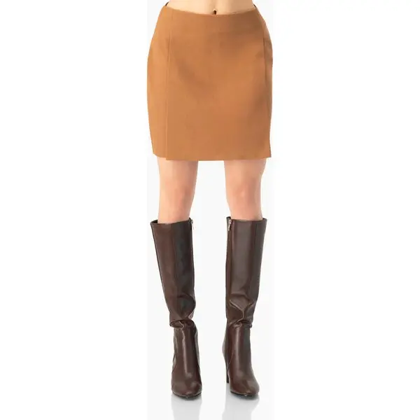 IVONNE Short Straight Skirt With Back Zipper - Brown