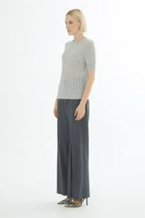 GIZIA Crew Neck Wool Cashmere Short-sleeve Sweater