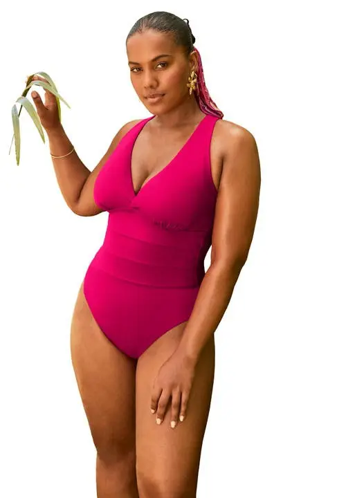 SWIMSUITS FOR ALL Crossback V-neck One-piece Swimsuit - Rose