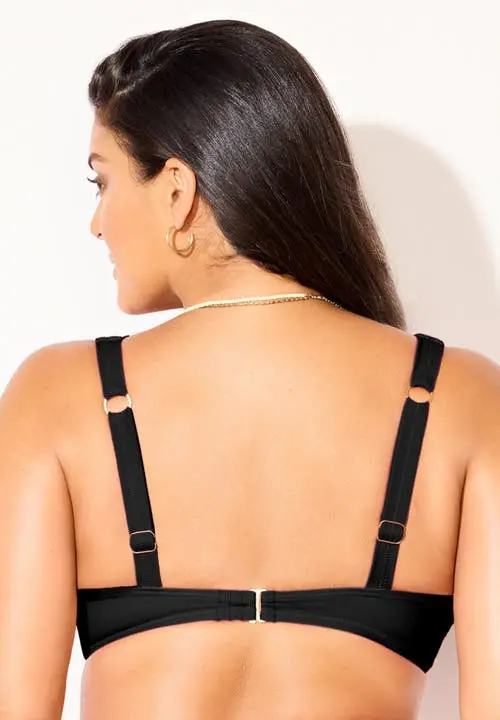 SWIMSUITS FOR ALL Scalloped Trim Underwire Bikini Top - Black