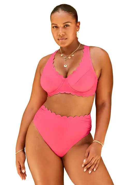 SWIMSUITS FOR ALL Scallop Trim Underwire Bikini Top - Coral Pink