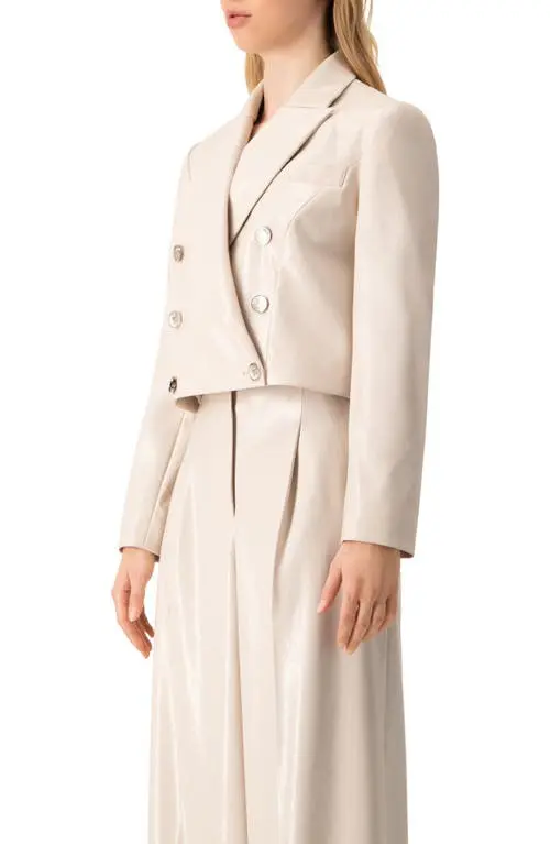 IVONNE Double-breasted Faux Leather Short Blazer - Ivory